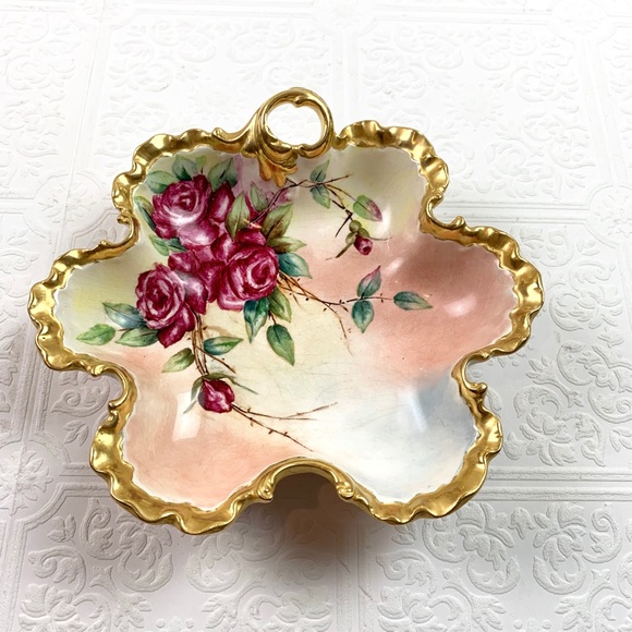 Accents | Vintage Hand Painted Gilded Ruffle Edge Rose Dish | Poshmark
